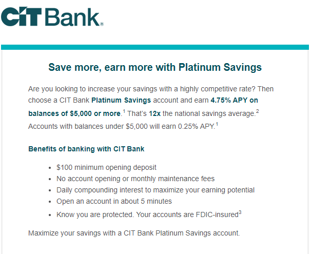 Cit Bank Platinum Savings
